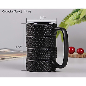 VanEnjoy 3D Cool Black Tyre Tire Shaped Frosted Ceramic Mug Large Coffee Tea Cup Unique Gifts Car Fans 14 oz(400ml)