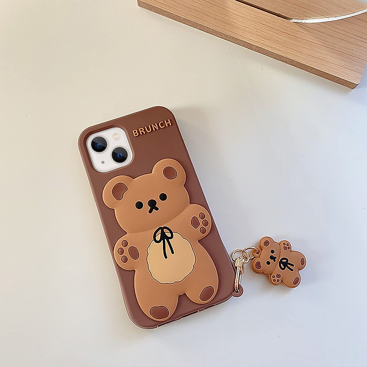 DOGODON Creative 3D Case for iPhone 13 Mini Soft Silicone Cute Animal Cartoon Kawaii Girls Women Teenager Shockproof Protective Cover 2021 5.4 Inch (Bear with Pendant)