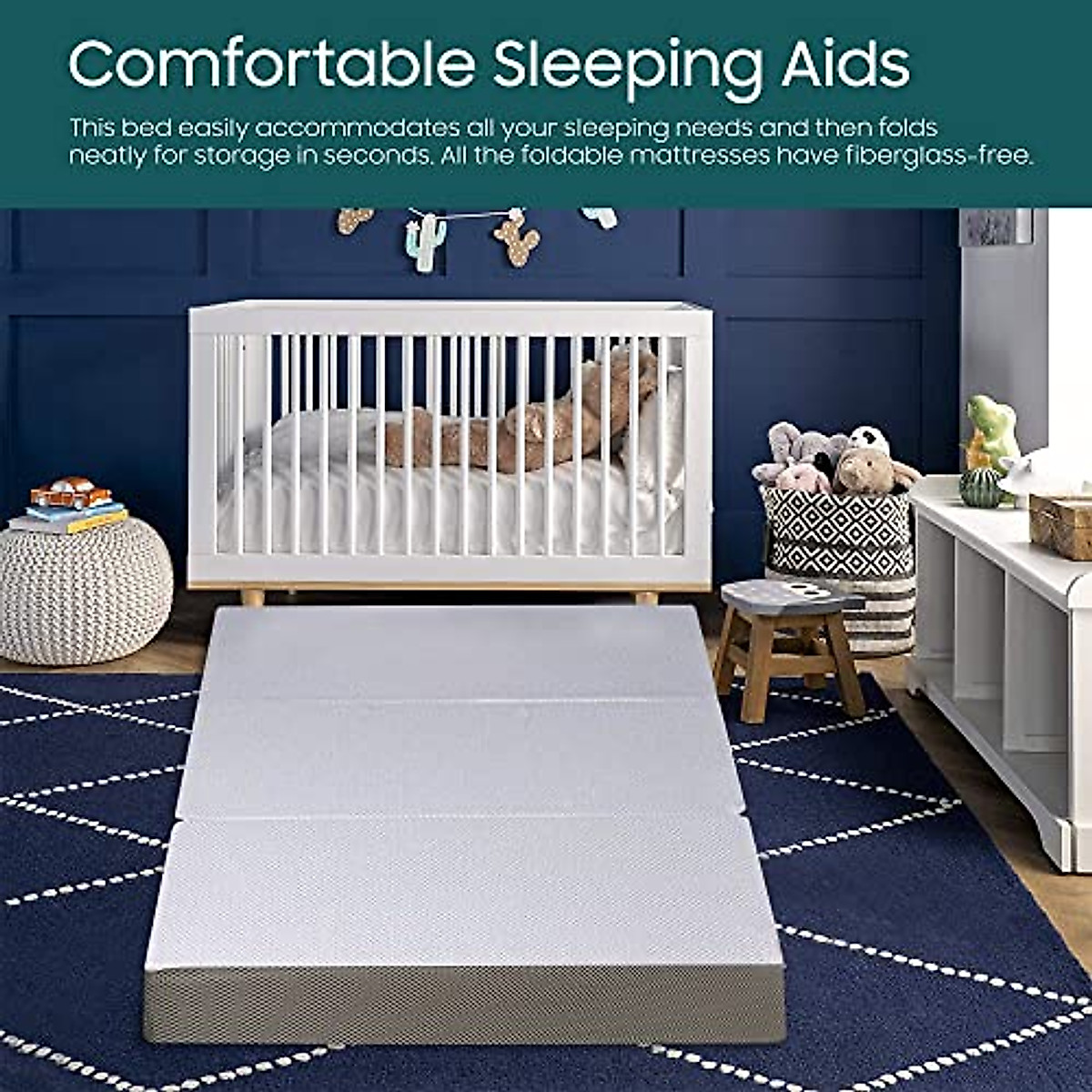 Nutan 4-Inch Tri-Folding Zippered, Gel Memory Foam Mattress, Cot Pad, Guest Bed, Portable Floor Mattress, Breathable Mesh Sides with Ultra Soft, Removable and Washable Cover, 31-Inch, White
