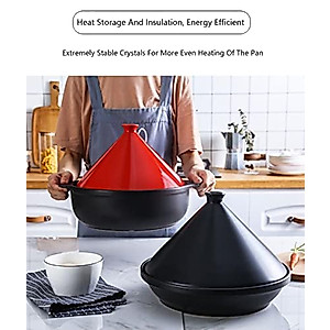 Hand Made Tagine Pot, 30Cm Moroccan Ceramic Tajine Cooking Pot Cookware with Cone-Shape Lid for Stew Casserole Slow Cooker, Large, Red