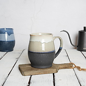 Bosmarlin Extra Large Ceramic Coffee Mug, 25 Oz, Dishwasher and Microwave Safe, Oversized Big Tea Cup for Office and Home, Reactive Glaze (Grey)