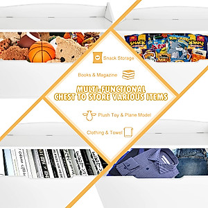 Costzon Wooden Toy Chest, 2 in 1 Toy Box and Storage Chest with Seating Cushion, Finger-Pinch Prevention Toy Storage Case with Seating Bench, Lift-Top Storage Chest for Bedroom/Living Room (White)