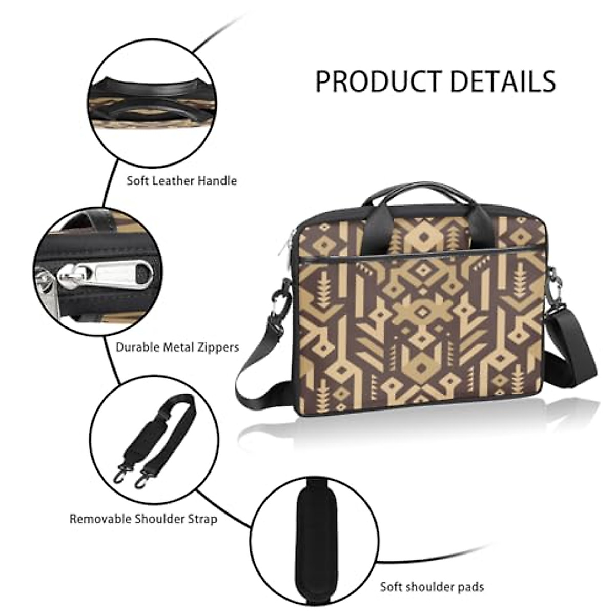 Retro Seamless Motifs Laptop Computer Bag Waterproof Shoulder Messenger Bag 13-15 inch Durable Laptop Tote Bag with Shoulder Strap Handle Lightweight Crossbody Briefcase
