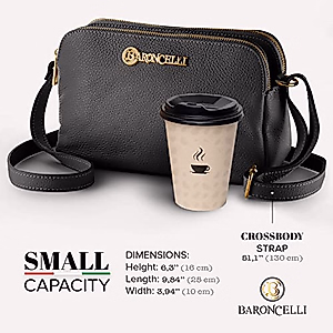 Baroncelli Crossbody Bag Made in Italy with Long Stripe Genuine Italian Soft Leather Black