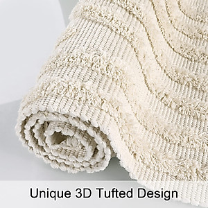 Lanffia Boho Runner Rug 2x6, Beige Bathroom Runner Washable Tufted Rainbow Rug with Tassels Indoor Farmhouse Neutral Floor Carpet for Kitchen Hallway Laundry Doorway Bedroom Living Room