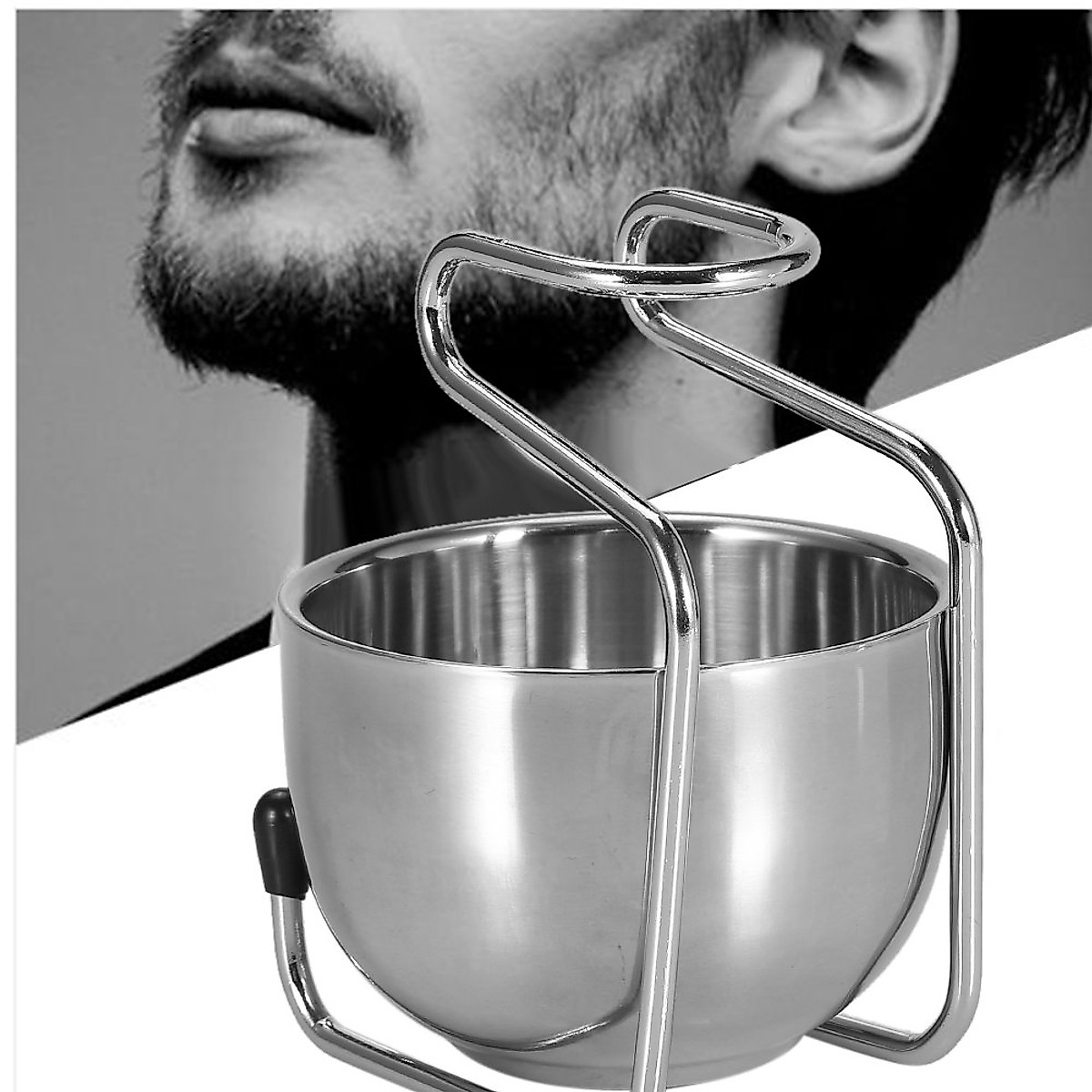 Shaving Bowl Stainless Steel, 2 in 1 Men's Shave Cup with Stand Holder Set for Safety Brush Bowl Grooming Tool Male Face Beard Cleaning