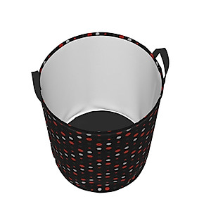 Large Laundry Basket, Dirty Clothes Hamper Toys Storage Bag Red, Black, Gray and White Dots Waterproof Foldable Washing Bin for College Dorms 15.7" x 19.6"