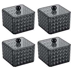 Hipiwe 4 Packs Cotton Swab Ball Pad Holder - Acrylic Apothecary Jar Dispenser Cotton Balls Canister Jar with Lid, Bathroom Storage Organizer for Q-Tips, Makeup Sponges