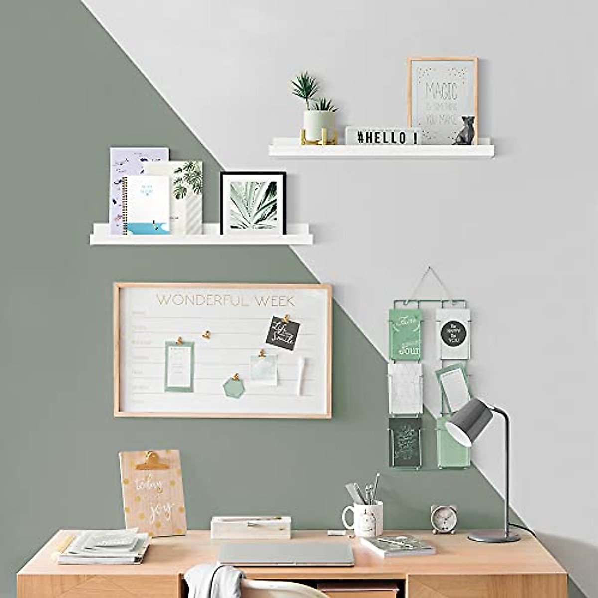 Forbena Nursery Floating Shelves for Wall, 23 Inch Long Nursery Book Shelves Set of 4, Rustic Wood Picture Ledge Shelf for Bedroom, Bathroom, Living Room, Photo Frames, Office Decor (White)