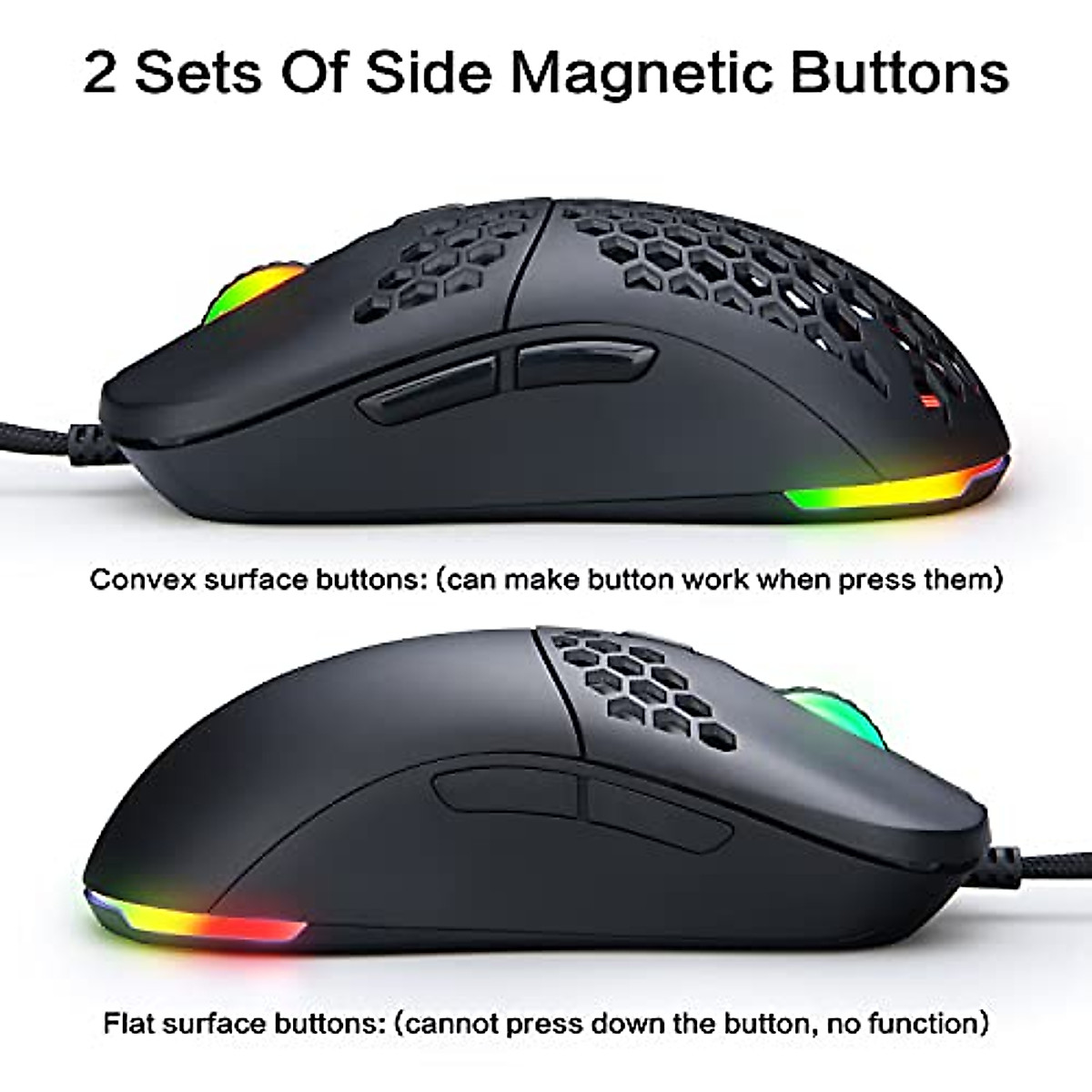 DGG ST-M5 12,000 DPI RGB Ambidextrous Wired Gaming Mouse,Ultralight Honeycomb Mouse,Side Wing and Personalized Weights Design Ergonomic Gaming Mice Left Handed or Right Handed