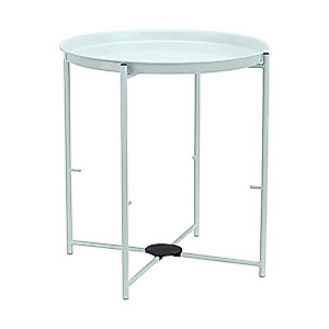 Amazon Basics Round Storage End Table, Side Table with Cloth Basket, Mint Green/Heather Gray, 18 in x 18 in x 19 in