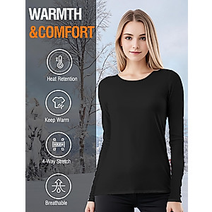 Women's Long Sleeve Thermal Underwear Lightweight Compression Baselayer Shirt Women Clothing Premium Comfort Winter Tops Black