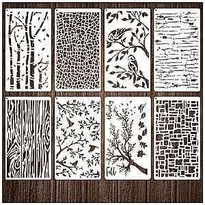 8 Pieces Tree Texture Tree Branches Stencils for Crafts, Reusable Abstract Layering Stencil Template, Geometric Stencils Mixed Media Stencils for Painting on Wood Card Canvas DIY Home Decor (8 branch)