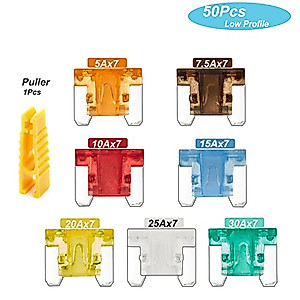 Chanzon Micro Low Profile Mini Blade Fuse Assortment Kit Box (5A 7.5A 10A 15A 20A 25A 30A) for Auto Car Truck RV Automotive Motor Boat Replacement 50pcs