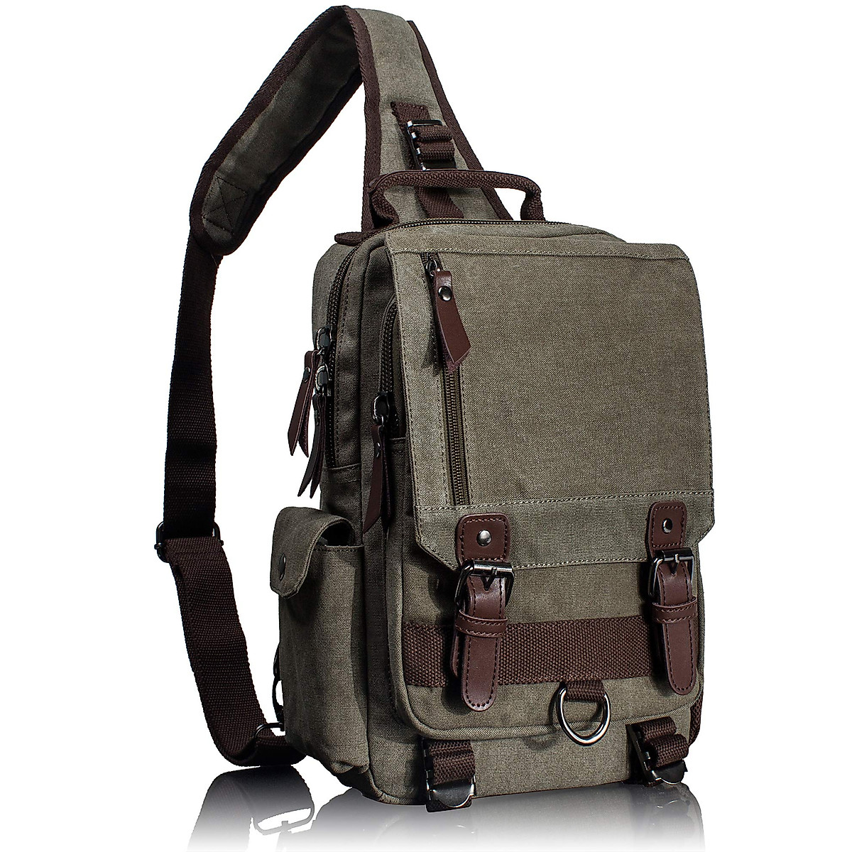 Leaper Retro Crossbody Bag Sling Bag Canvas Messenger Bag for Men Women Shoulder Bag Crossbody Handbags Satchel Army Green, L