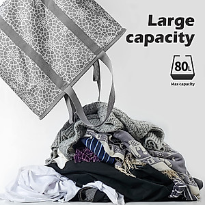 YOHOM Portable Laundry Caddy, Collapsible Basket Tote, Space-Saving Foldable Laundry Hamper, Pop-Up Storage Basket with Long Carry Handles for Dorm Dirty Clothes (Gray Flower, Large)