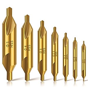 SUNJOYCO 7PCS Center Drill Bits Set, High Speed Steel 60-Degree Angle Countersink Tools for Lathe Metalworking Size 1.0 1.5 2.0 2.5 3.0 4.0 5.0, Gold