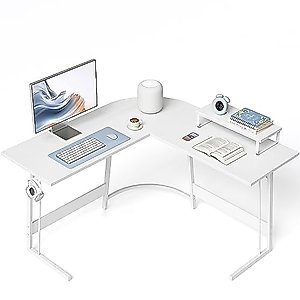 BANTI L Shaped Gaming Desk Computer Office Desk, 47 inch Corner Desk with Large Monitor Stand for Home Office Study Writing Workstation, White