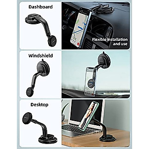 ACEFAST Magnetic Phone Car Mount, Universal Phone Car Holder Low Installation Height Built-in Four N52 Super Strong Magnets Large Sticky Base Suction Cup Dashboard Windshield Flexible Installation