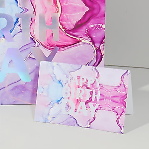 PARNOG 13" Large Happy Birthday Gift Bag with Tissue Paper and Card for Girls Kids Women Birthday