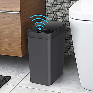 Anborry 2 Pack Bathroom Touchless Trash Can 2.5 Gallon Smart Automatic Motion Sensor Rubbish Can with Lid Waterproof Narrow Small Garbage Bin for Kitchen, Office, Living Room, Bedroom(Black+White)