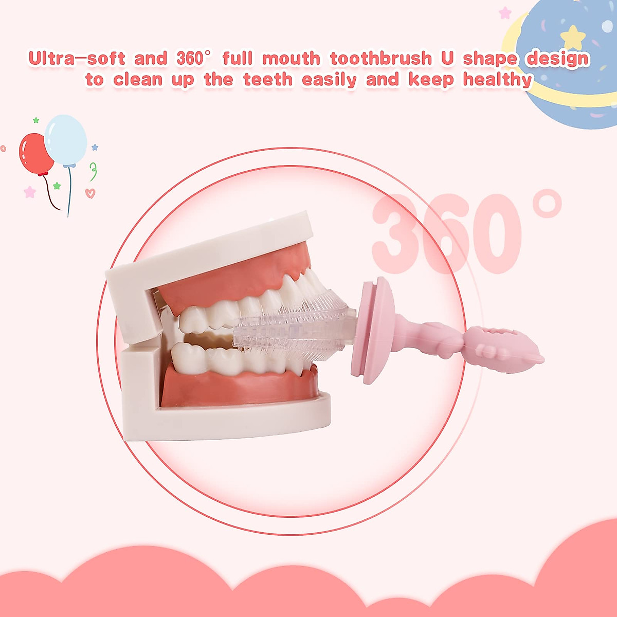 CUAIBB Toddler Toothbrush U Shaped - Baby Toothbrush 12 Months and Up - Kids U Shaped Toothbrush 360 Toothbrush Whole Mouth Toothbrush - 2 Small Brushhead