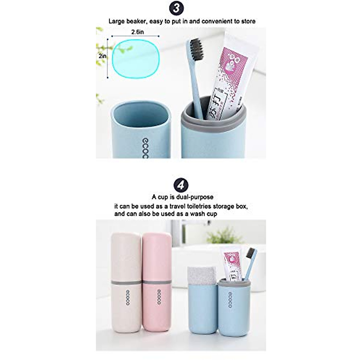 IKEAR Travel Toothbrush Cup Toothpaste Container/Case Toothbrush Organizer Toothbrush Toothpaste Holder 2 Gargle Cups Multifunction Portable Storage Cup for Business Trip Travel and Daily Use