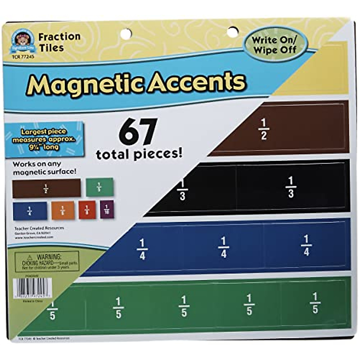 Teacher Created Resources Fraction Tiles Magnetic Accents (77245), Multi