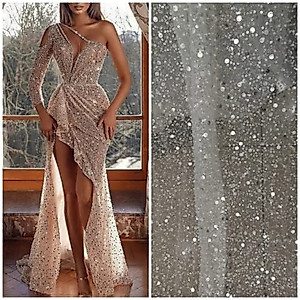 51" Wide Exquisite Heavily Pearl Beaded Soft Tulle Wedding Lace Fabric Clear French Sequined Lace Fabrics for Wedding Dress Bridal Veil DIY Home Decoration (3 Yard, White 2)