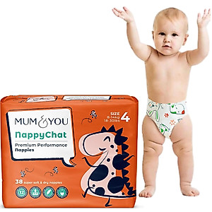 M&Y Nappychat Premium Performance Eco Diapers, Size 4 (38 Diapers) Smart Tube Technology. Leak Protection. 100% Recyclable. Hypoallergenic, Dermatologically-Tested No Lotion, Perfume or Dyes