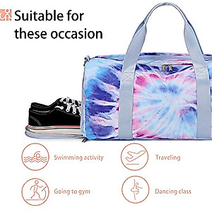 Abshoo Sports Gym Bag for Girls Teen Weekender Carry On Women Travel Duffel Bag with Shoe Compartment (Tie Dye D) Medium