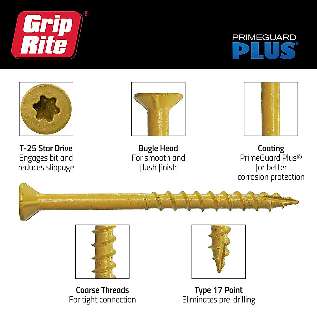 Primesource Building Products Inc Grip-Rite PrimeGuard Plus No. 9 S X 3 in. L Star Bugle Head Deck Screws 25 lb - Case of: 1