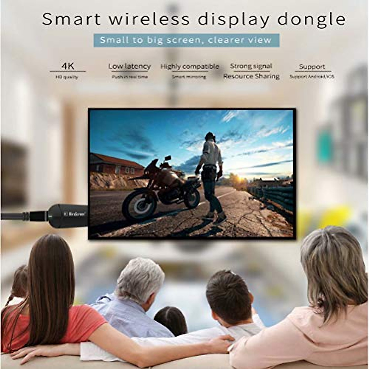 4K/1080P Wireless Display Adapter, SmartSee Screen Mirroring from iOS Android Phone Laptop to TV Projector Any HDMI Display, Dual Core Streaming Device Support Miracast Airplay DLNA