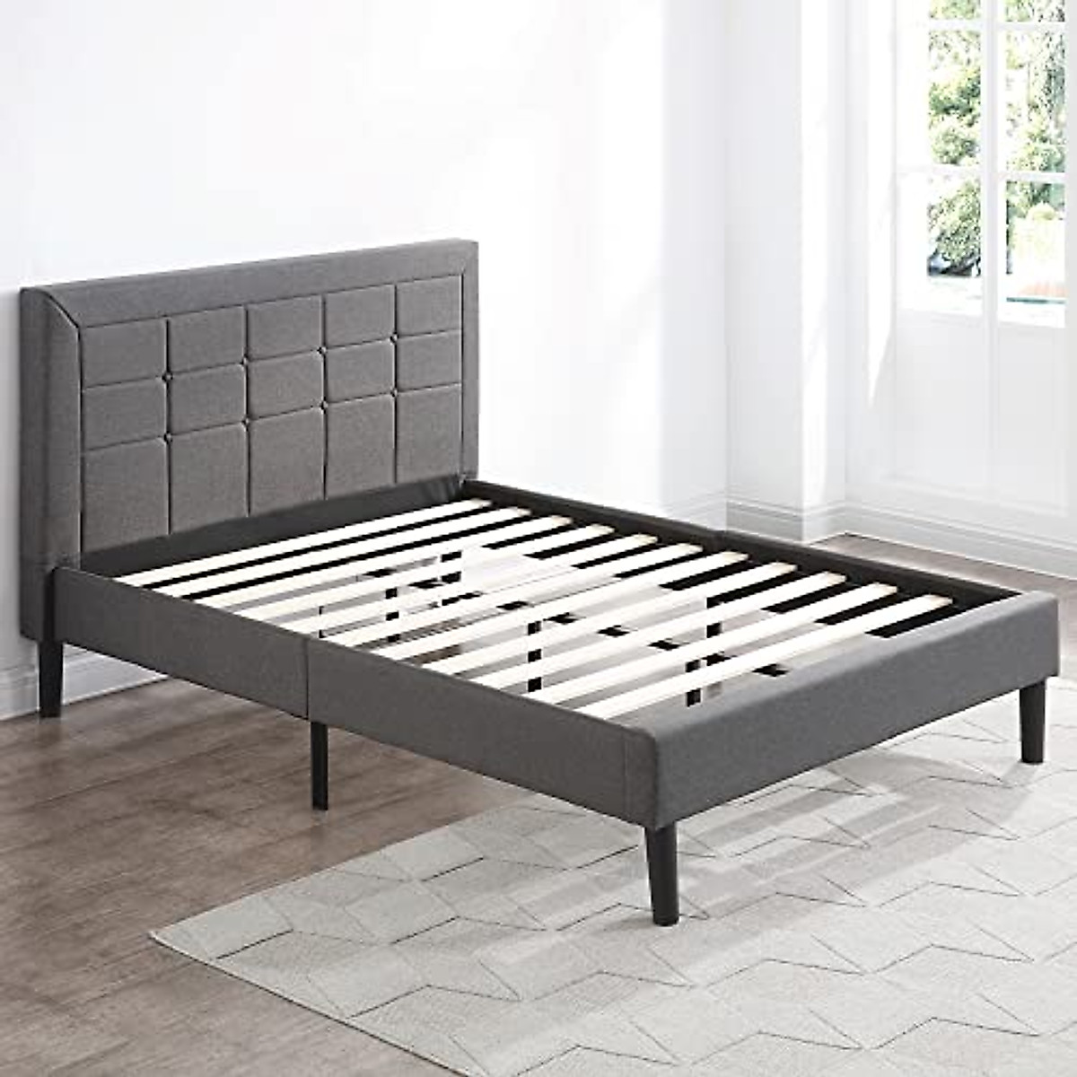 Classic Brands Mornington Upholstered Platform Bed | Headboard and Wood Frame with Wood Slat Support, Full, Grey