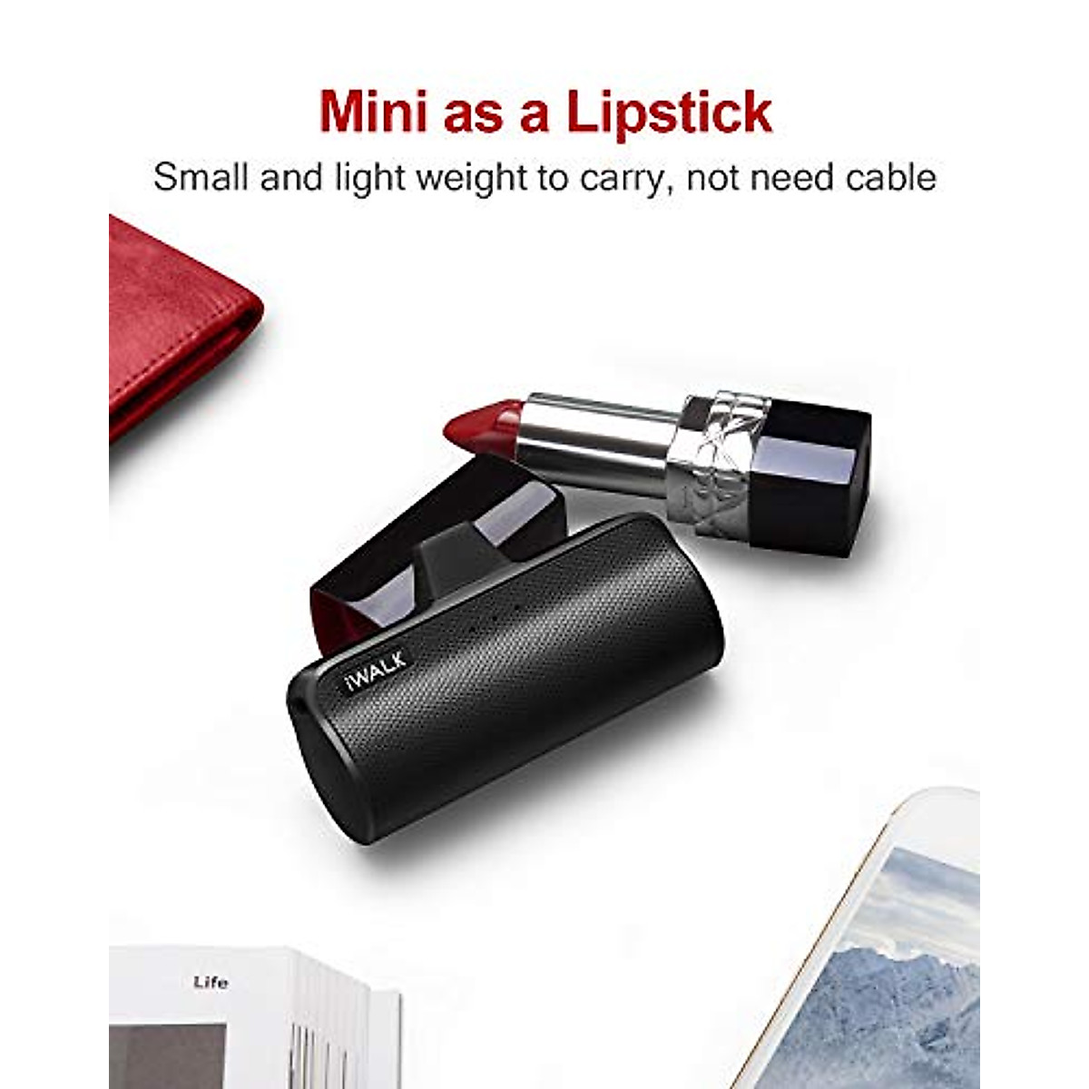 iWALK Mini Portable Charger for iPhone with Built in Cable, 3350mAh Ultra-Compact Power Bank Small Battery Pack Charger Compatible with iPhone 14/13/13 Pro/12/12 Pro/11/XR/XS/X/8/7/6,Black