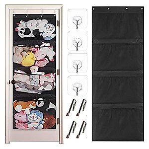 Stuffed Animal Storage Hammock,Over the door stuffed animal storage,Stuffed Animal Holder Foldable Large Capacity with 4 Large Pockets for Bedroom Bathroom Nursery Kids Room Toy Net Hammock