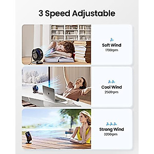 Gaiatop Small Desk Fan Baterry Operated, 360°Rotation Rechargeable Portable Fan 3 Speed Strong Airflow, 5.5 Inch USB Quiet Table Fan for Home, Office, Bedroom, Camping (Black)