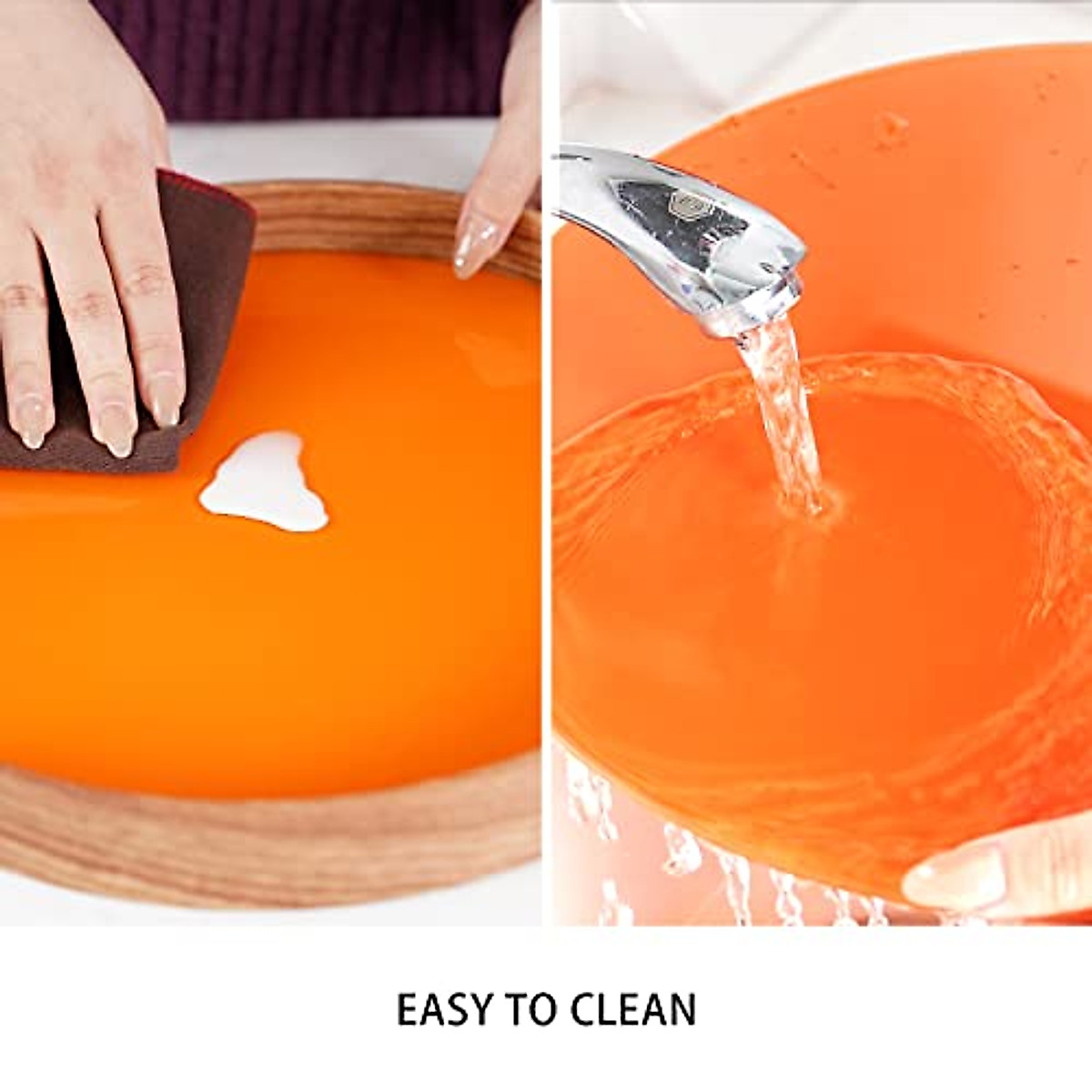 DalimFun Reversible Glass Serving Tray with Wooden Handles for Coffee Table, Vanity, Jewerly, Perfume and Make up Decorative Tray, Orange