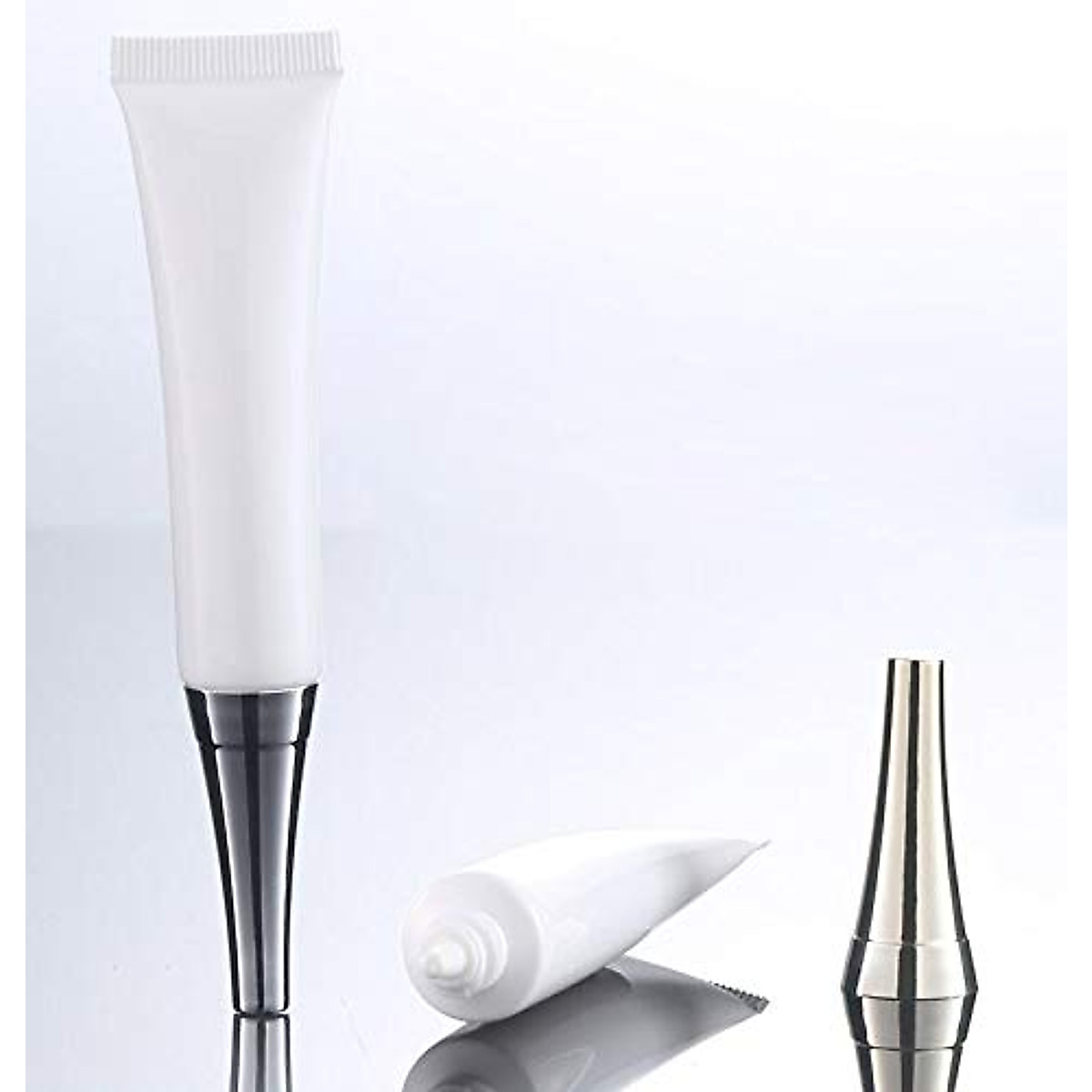 6PCS 15ML/0.5oz Empty White Plastic Soft Squeeze Tubes Cosmetic Eye Cream Tube Bottle with Silver Cap Makeup Sample Travel Packing Container Jars Dispenser for Eyecream Lip Balm Gloss DIY Beauty Tool