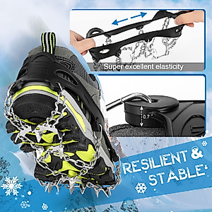 Crampons, 19 Spikes Ice Cleats Traction Snow Grips for Hiking Boots, Shoes Women Men Kids, Safe Protect for Hiking Fishing Climbing Mountaineering(Size-XL)