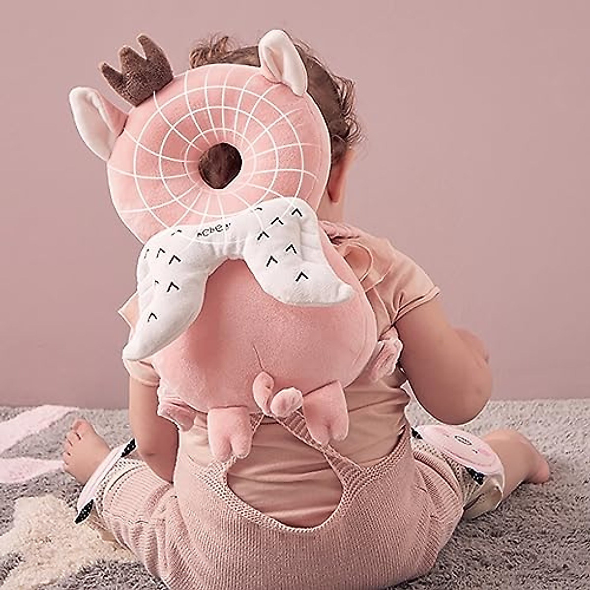 Bebamour Baby Walkers Protective Toddler Adjustable Baby Head Protection Safety Pad Backpack Wear for Crawling (Pink-Pig, Pig)