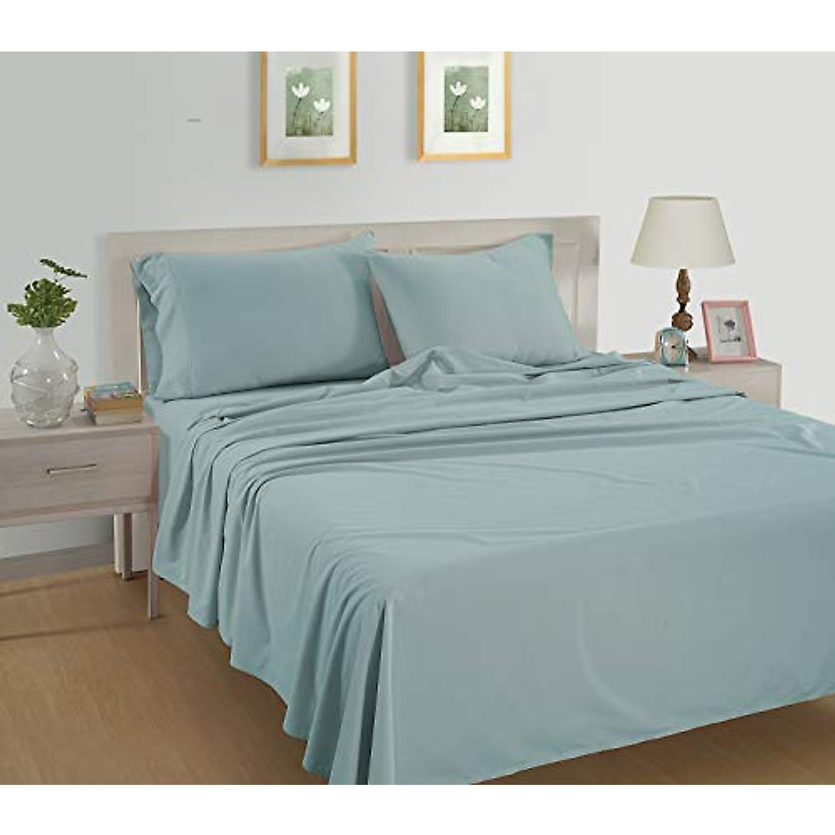 LANE LINEN 100% Organic Cotton Cloud Blue Twin-Sheets Set 3-Piece Pure Long Staple Percale Weave Soft Bedding Sheets for Bed Breathable Fits Mattress Upto 15" Deep