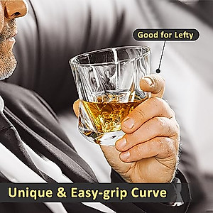 YUFDA Whiskey Glasses, 7 oz Bourbon Glasses Set of 4 Square Bottom, Old Fashioned Glass for Drinking Cocktail Scotch Cognac, Luxury Whiskey Gifts for Men Rocks Glasses