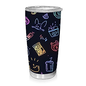 FOCIUZTA Graffiti-Style Rabbits, Cats, Food & Gaming 20oz Tumbler with lid, Travel Coffee Cup, Ideal for Easter, Gaming Enthusiast, Mother Day, and birthday gifts