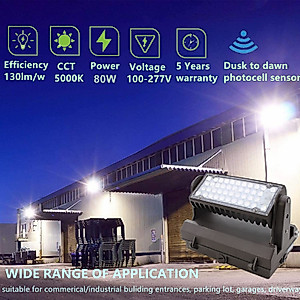 Rotatable LED Wall Pack Light with Dusk to Dawn Photocell, 80W 10400LM 400-600W HPS/HID Equiv., 5000K Daylight ETL Commercial Outdoor Security Lighting for Warehouse, Entrance, Parking, Garage