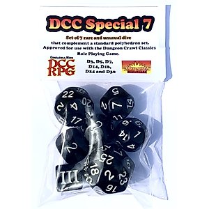 DCC Special 7 - Black - Set of 7 Rare and Unusual RPG dice Approved for use with Dungeon Crawl Classics…