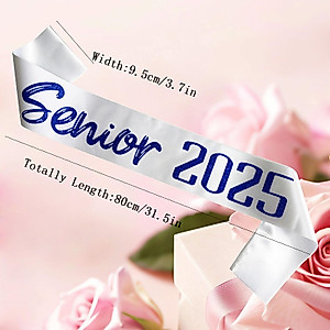 4Pcs White Senior Sash 2025 Satin with Blue Glitter Letters - Senior Cheerleader 2025 Sash - 2025 Graduation Celebrations Sashes - Senior Cheer Sash - Class Competition Sashes - White Blue