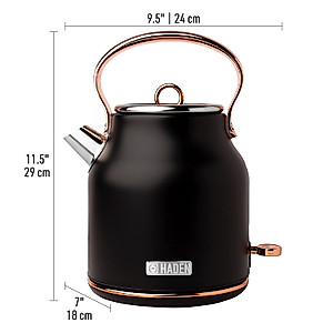 Haden Heritage Series Stainless Steel Electric Water and Tea Kettle & 4 Slice Wide Slot Stainless Steel Toaster Kitchen Bundle Set, Black and Copper