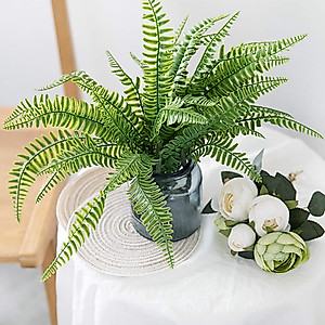 Ollain Artificial Plants 6Pcs Boston Fern Grass Fake Green Bushes Artificial Shrubs Bush Faux Indoor Outdoor UV Resistant Greenery Indoor Outside for Home Garden Porch Window Box Décor