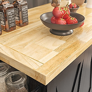 IRONCK Rolling Kitchen Island Cart with Drop-Leaf Countertop, Barn 3Drawers, Barn Door Style Cabine,Thicker Rubberwood Top, Spice Rack, on Wheels, for Kitchen and Dining Room, Black